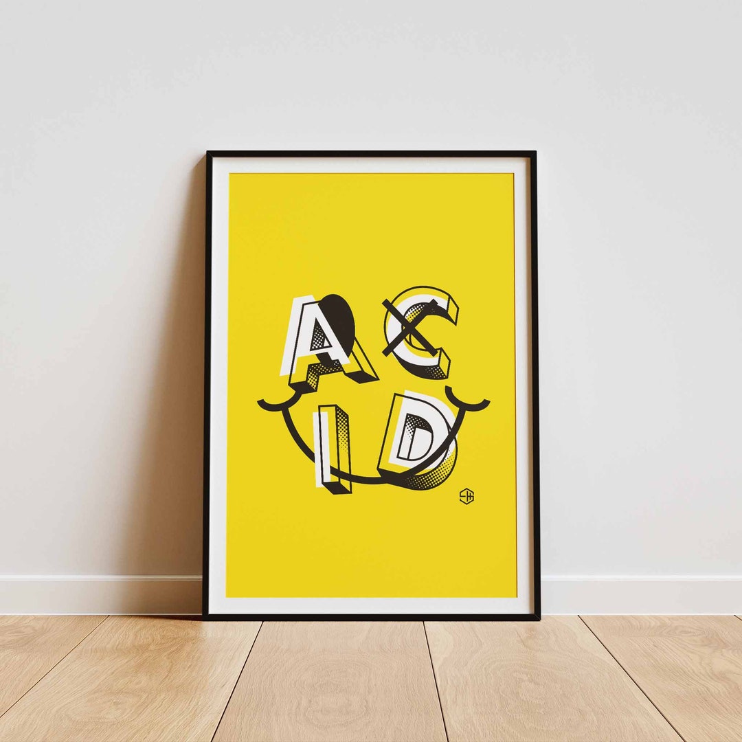 Acid House Smile Wall Art Smiley Face Poster Rave Print House Music ...