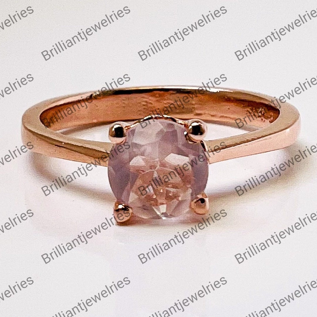Natural Rose Quartz Round Cut Engagement Ring, Pink Quartz Ring, Round ...