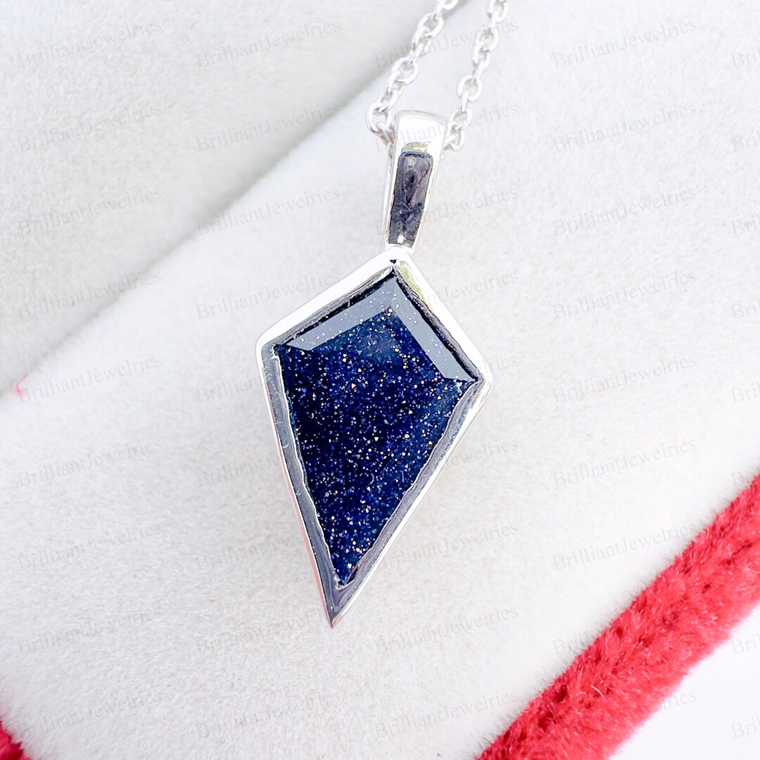 Kite Cut Blue Sandstone Pendant Necklace: Sterling Silver Promise Gift ...