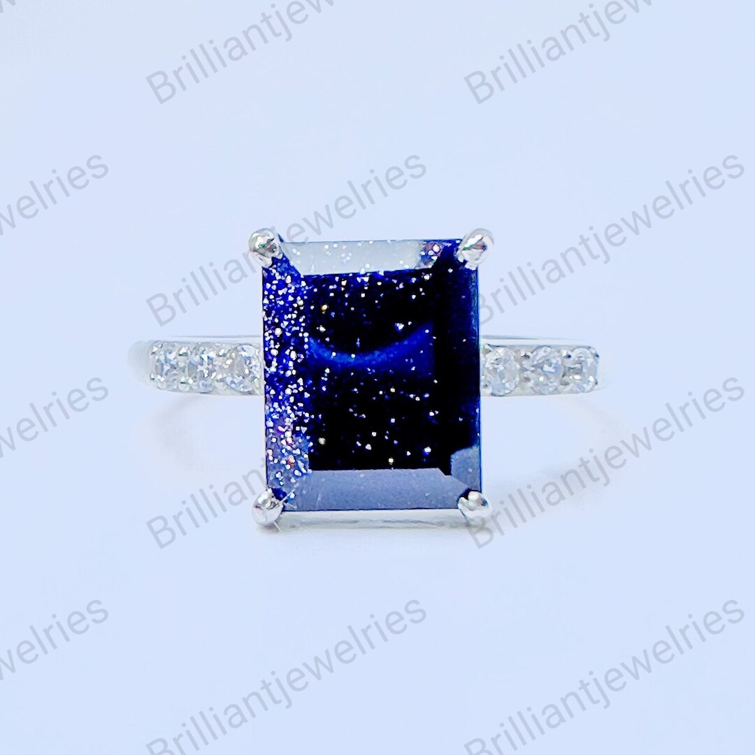 Blue Sandstone Ring, Engagement Ring, Galaxy Star Solitaire Ring ...