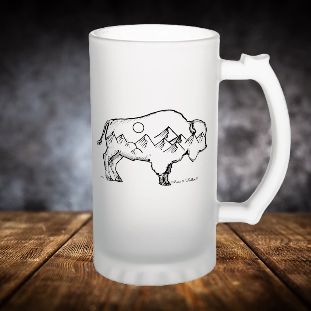 Frosted Mug With Bison Sketch Design - Country Western Beer Stein ...