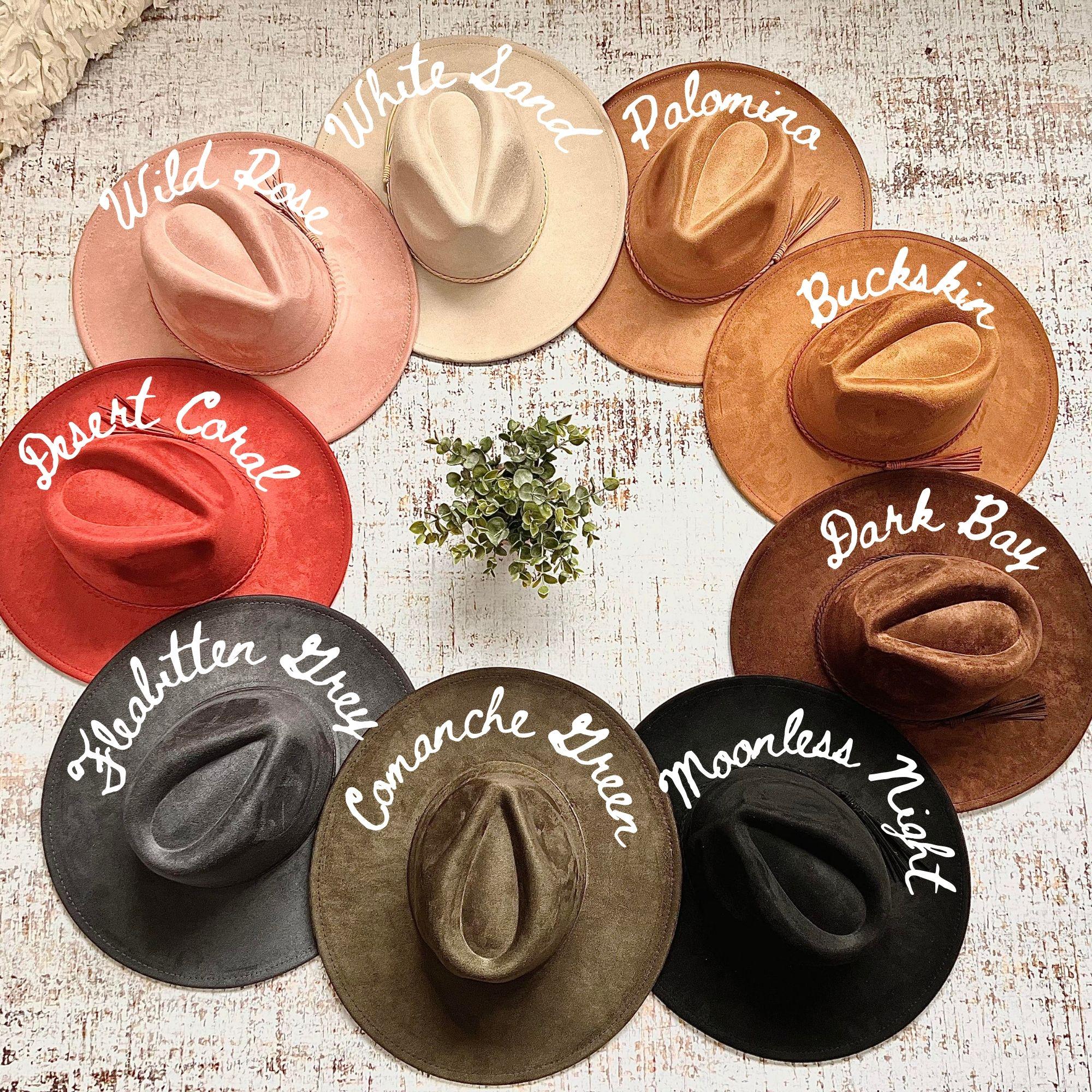 Hand Burned Mountain Hat | Western Cowgirl Suede Look | Adjustable Wide ...