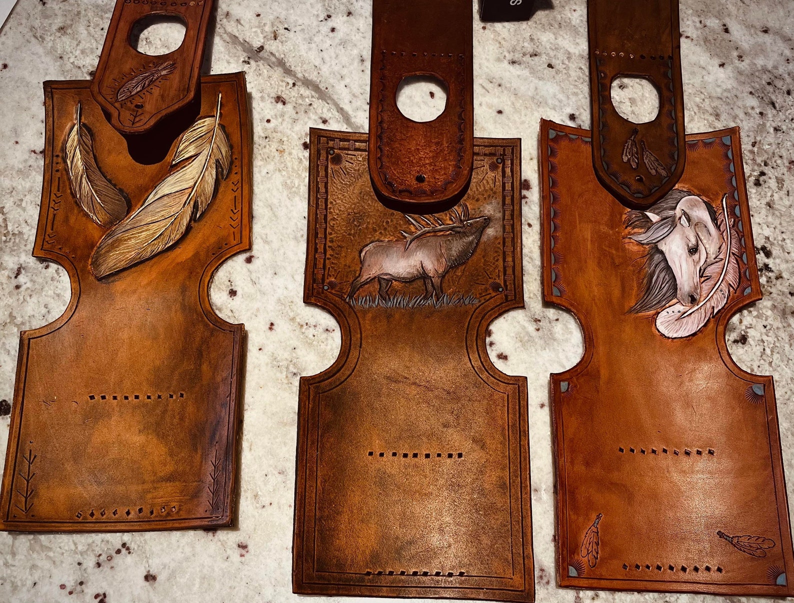 Custom Flask Holder Western Leather Tooled and Painted Personalized ...