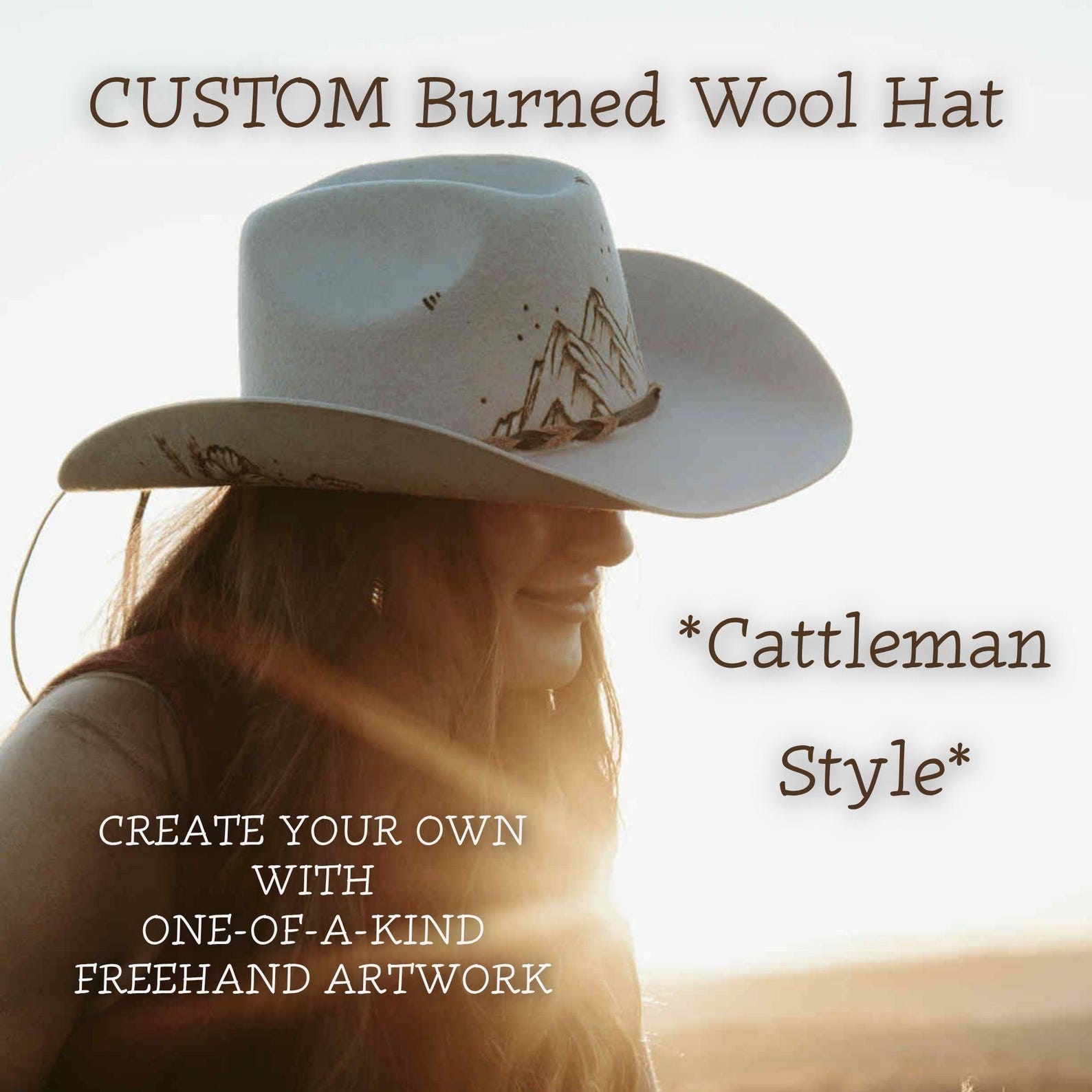 Custom Hand Burned Hat | Pyrography Cattleman Style Cowboy Hat ...