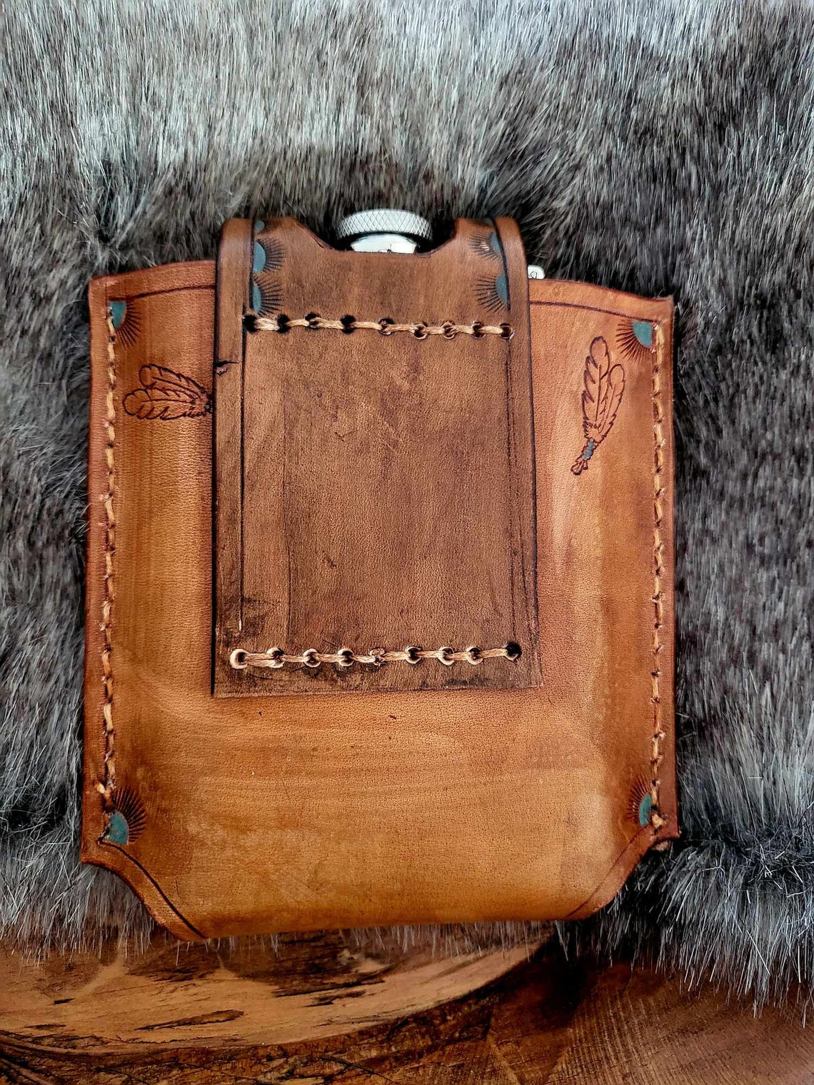 Custom Flask Holder Western Leather Tooled and Painted Personalized ...
