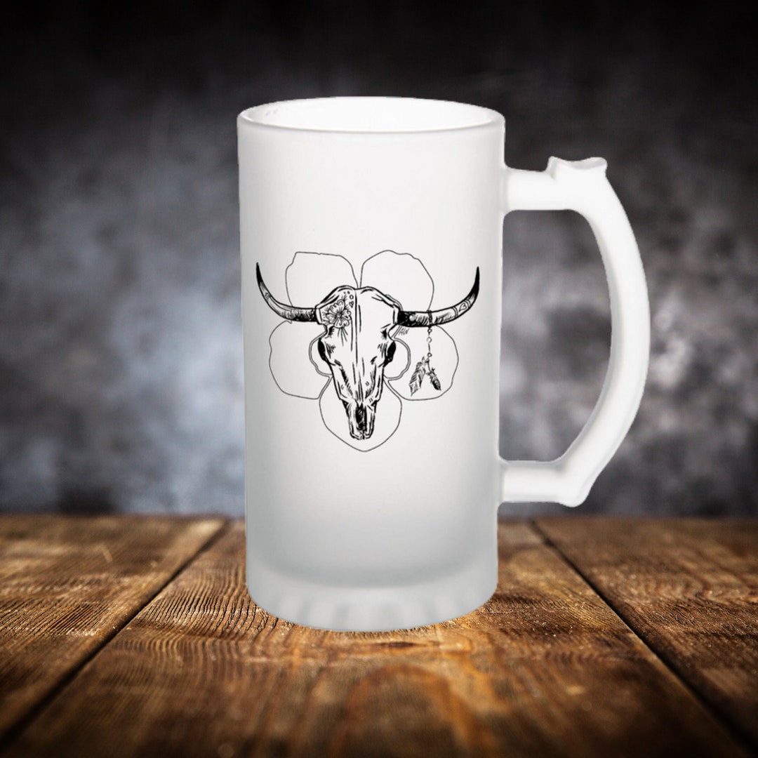 Frosted Mug With Steer Skull Design - Country Western Beer Stein ...