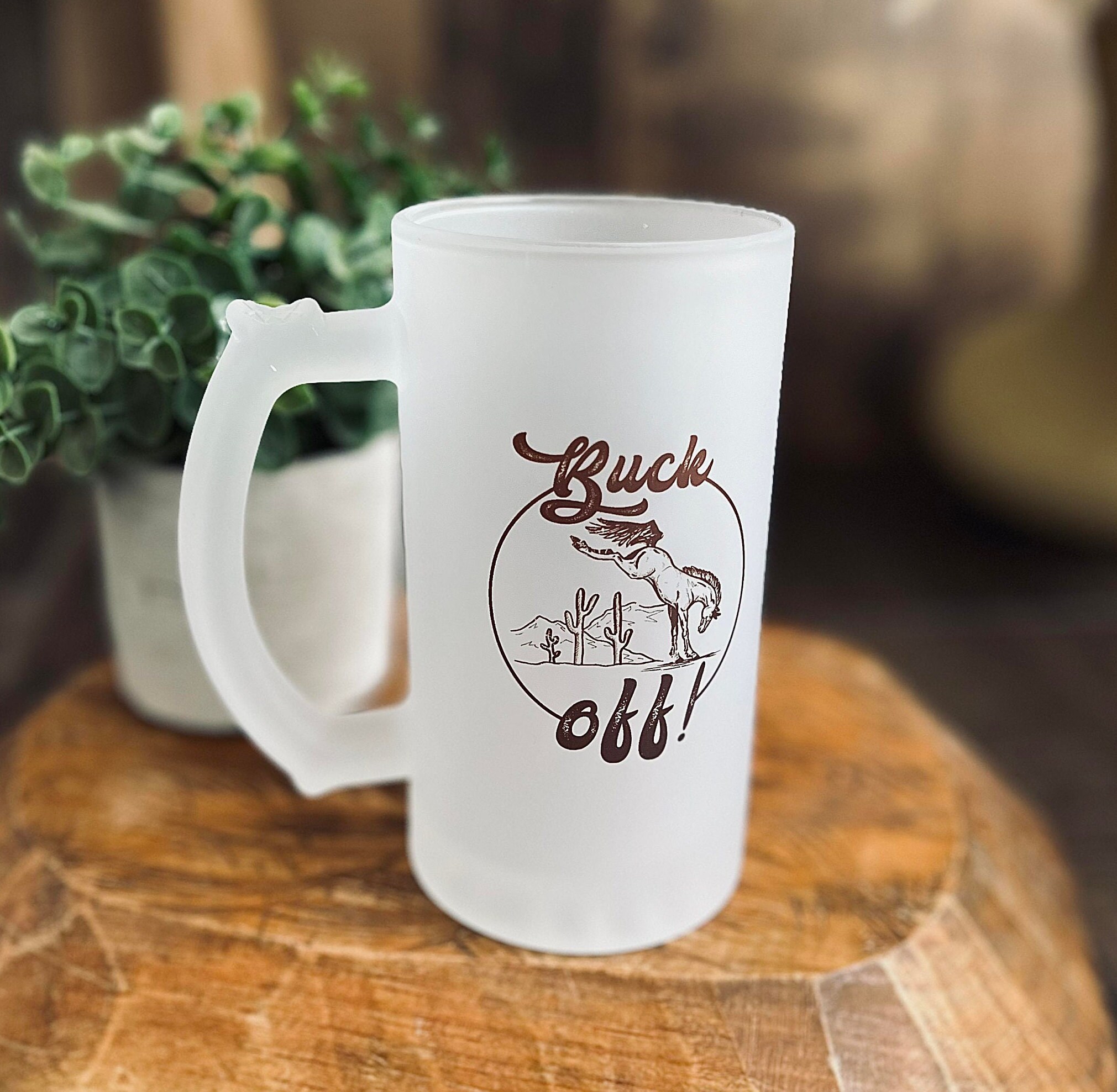 Frosted Mug With Buck off Horse Sketch Design - Country Western Beer ...