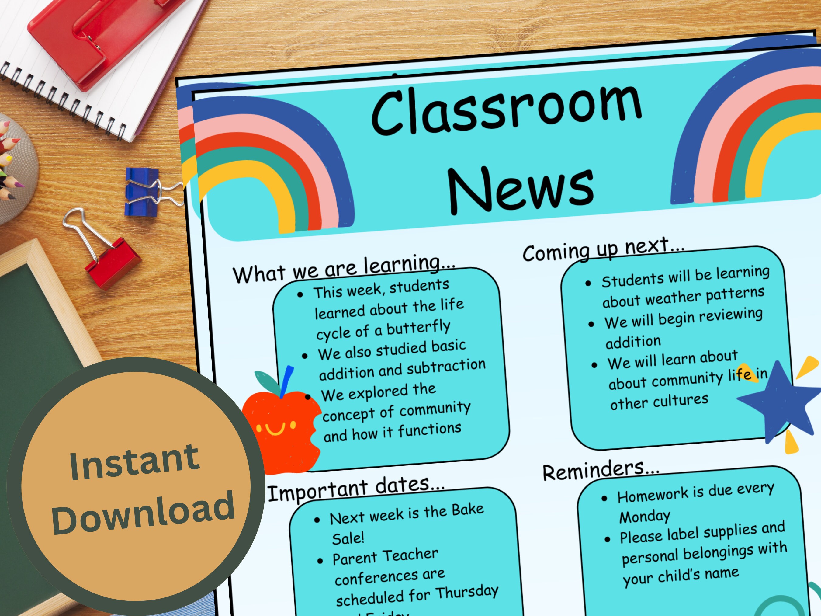 Editable Teacher Newsletter, Teacher Newsletter Template, Newsletter ...