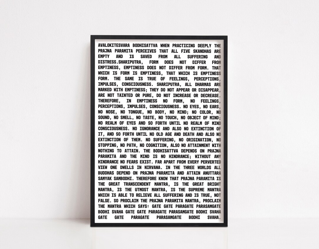 Printable Heart Sutra Wall Art, English Heart Sutra Poster, Buddhist ...