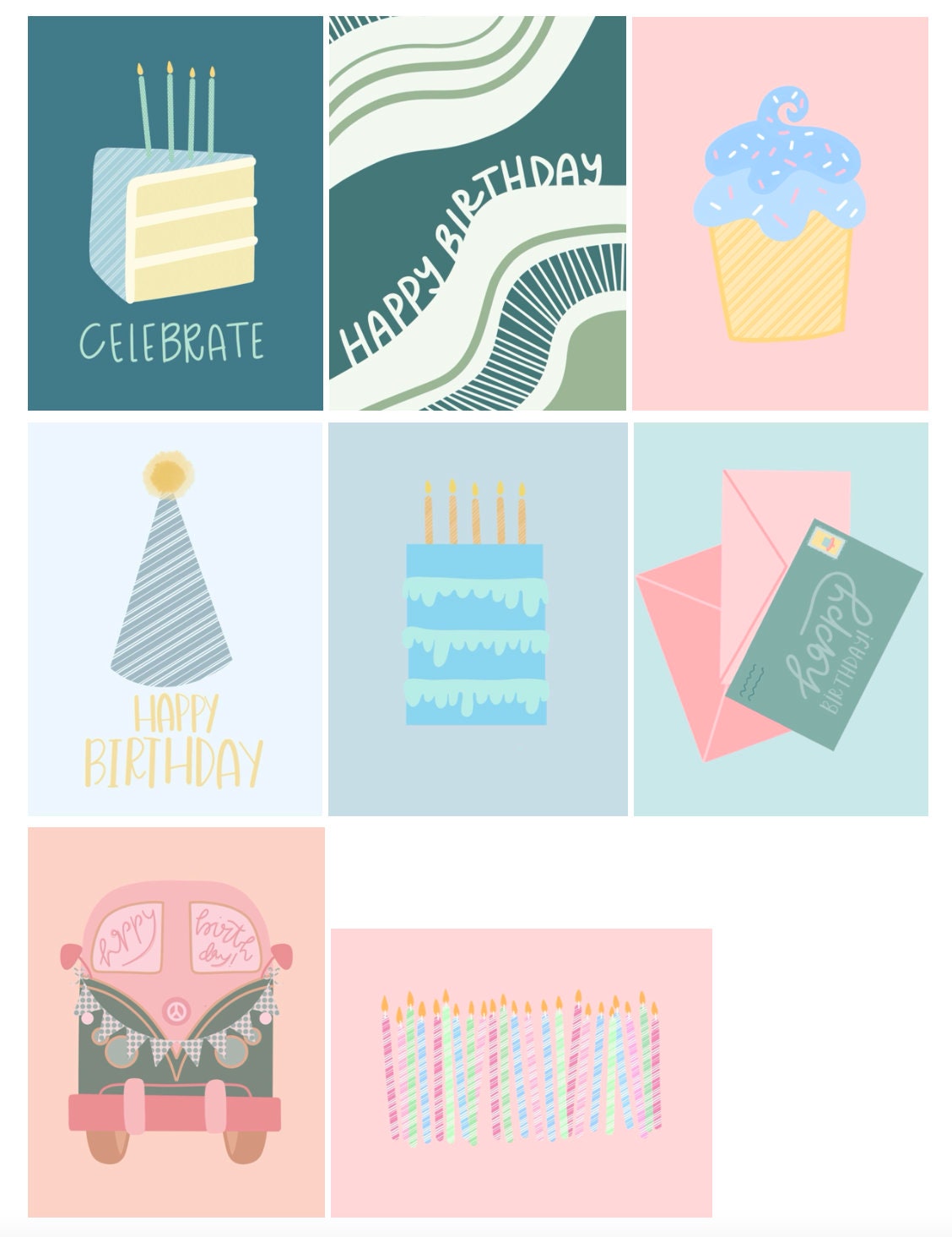 Hand Drawn Birthday Card Set - Etsy