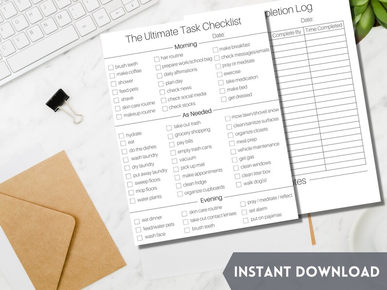 The Ultimate Task Checklist | Digital Download Daily Checklist Task ...