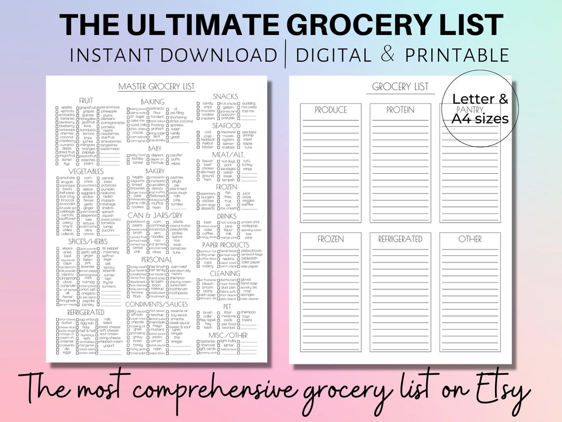 Printable Master Grocery List, Master Shopping List, Grocery Planner ...