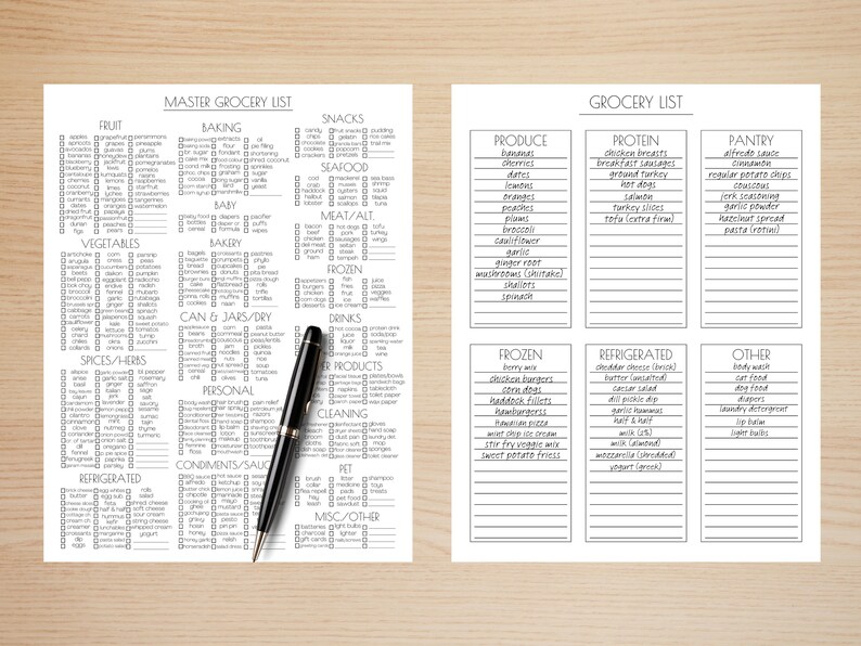 Printable Master Grocery List, Master Shopping List, Grocery Planner ...