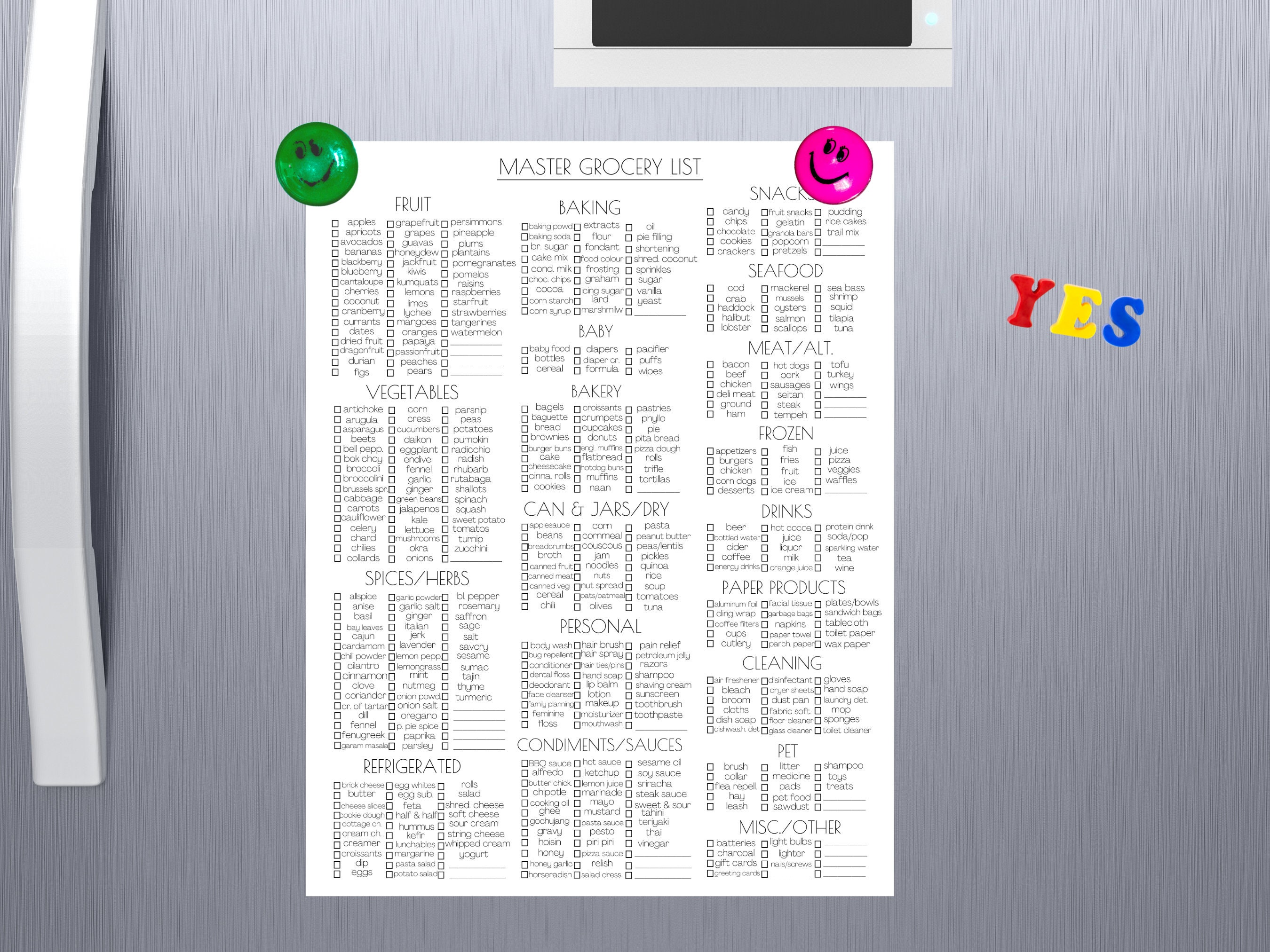Printable Master Grocery List, Master Shopping List, Grocery Planner ...