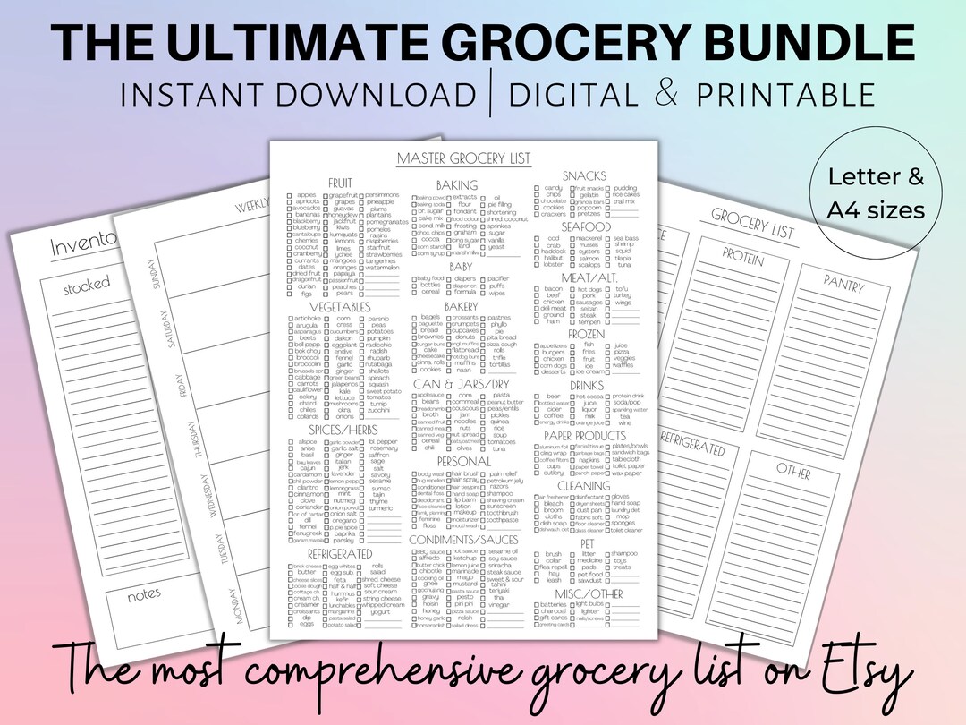 Master Grocery List, Meal Planner, Inventory Tracker, Weekly Meal ...
