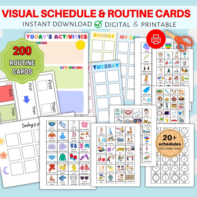 Visual Schedule & Routine Cards Bundle | Digital Printable for Austim ...