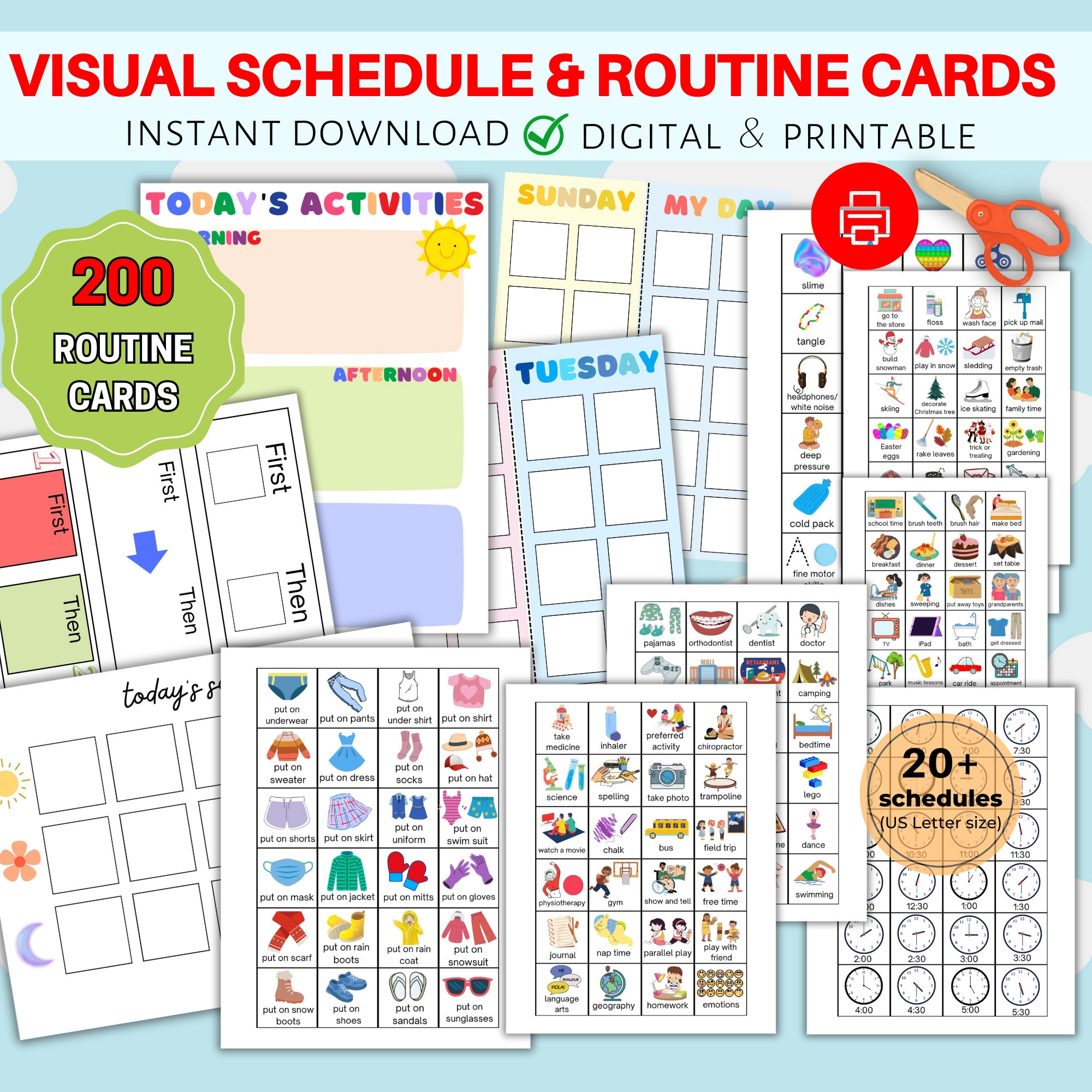 Visual Schedule & Routine Cards Bundle | Digital Printable for Austim ...