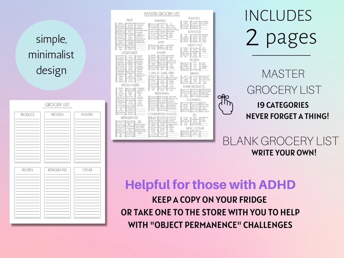 Printable Master Grocery List, Master Shopping List, Grocery Planner ...