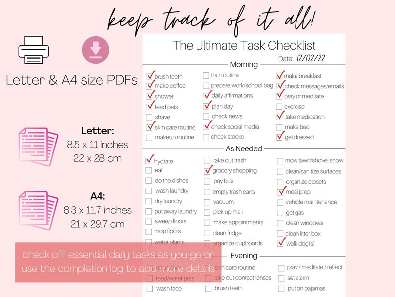The Ultimate Task Checklist | Digital Download Daily Checklist Task ...