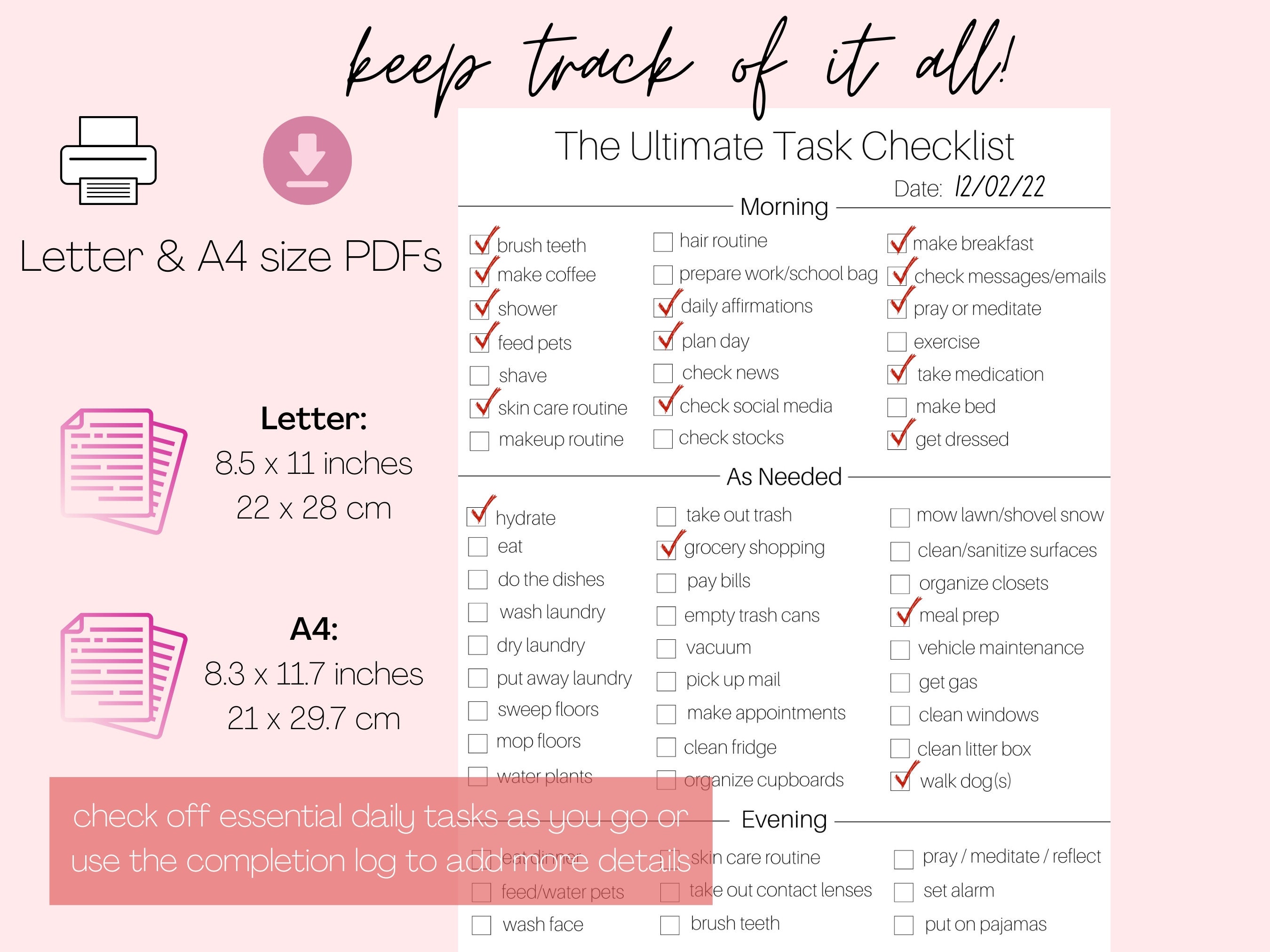 The Ultimate Task Checklist | Digital Download Daily Checklist Task ...