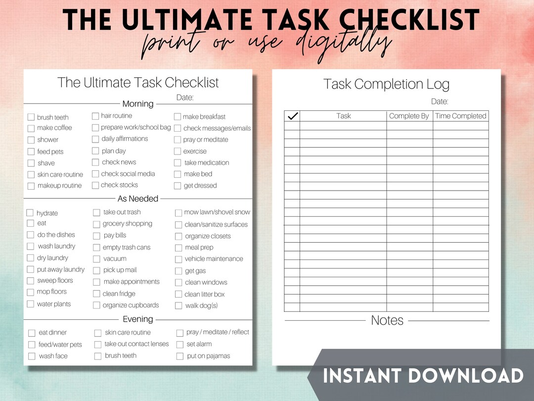 The Ultimate Task Checklist | Digital Download Daily Checklist Task ...