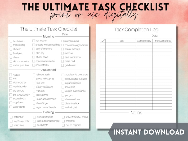 The Ultimate Task Checklist | Digital Download Daily Checklist Task ...