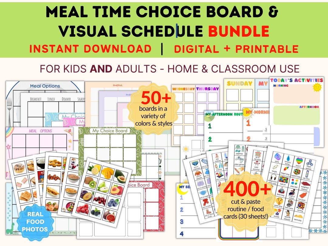 Food Choice Board & Visual Schedule Bundle Kids, Adults, Autism, ADHD ...