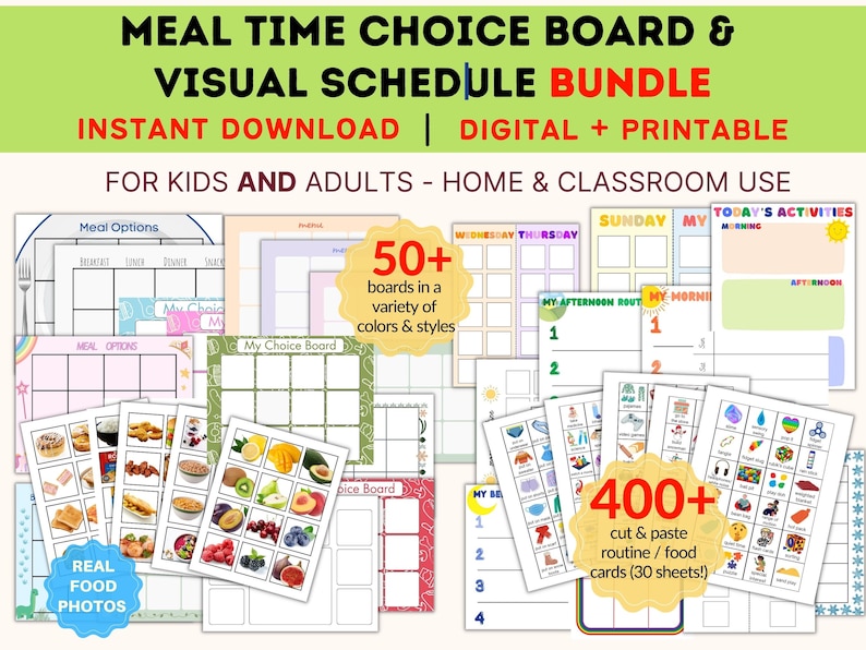 Food Choice Board & Visual Schedule Bundle Kids, Adults, Autism, ADHD ...