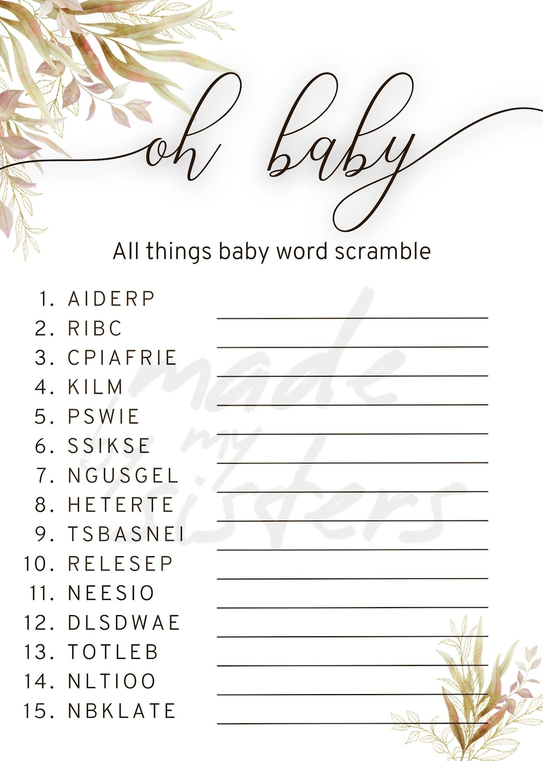 Baby Shower Games (and Answer Keys) - "oh Baby" - Etsy