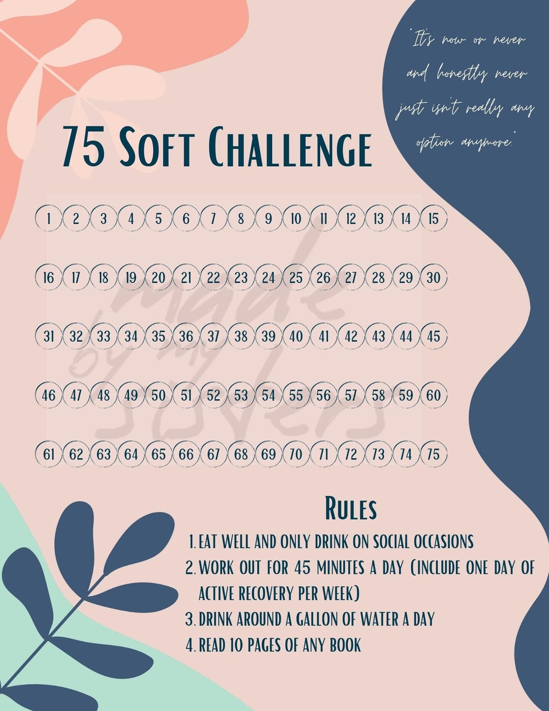 75 SOFT Challenge Print and Matching Phone Wallpaper - Digital Download ...