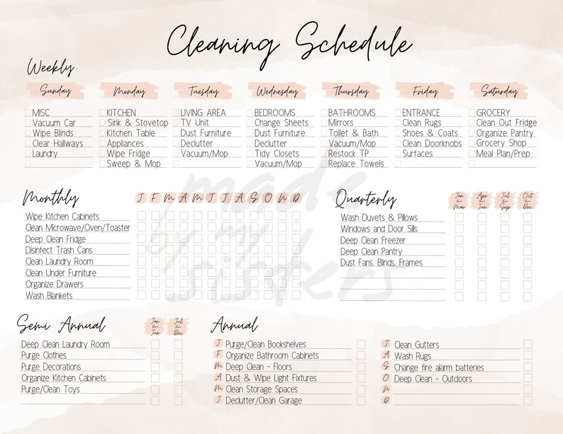 Cleaning Schedule | Cleaning Routine | Cleaning Checklist - Etsy