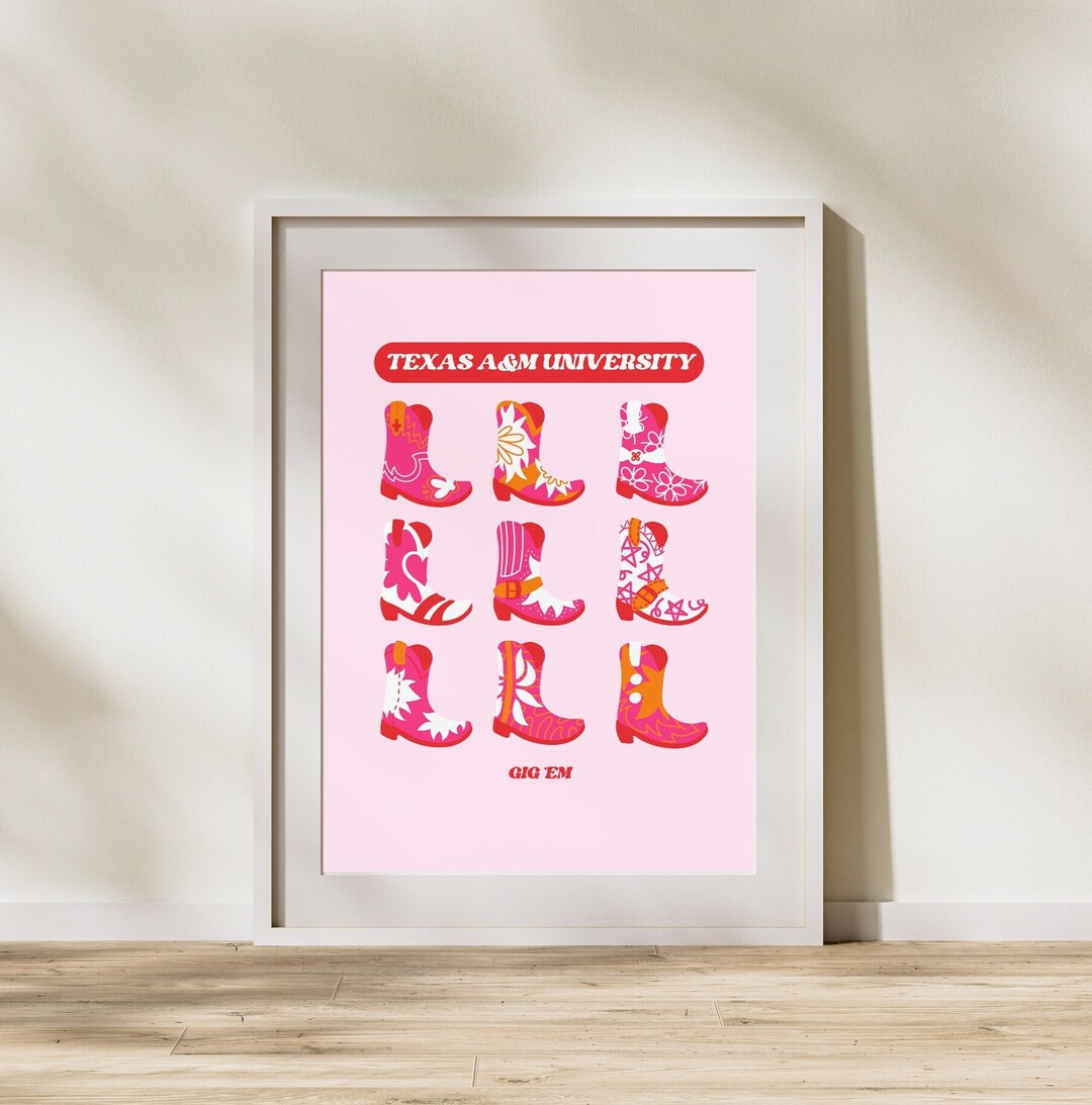 Texas A&M University Boots Digital Prints, Pink Red Maroon College ...