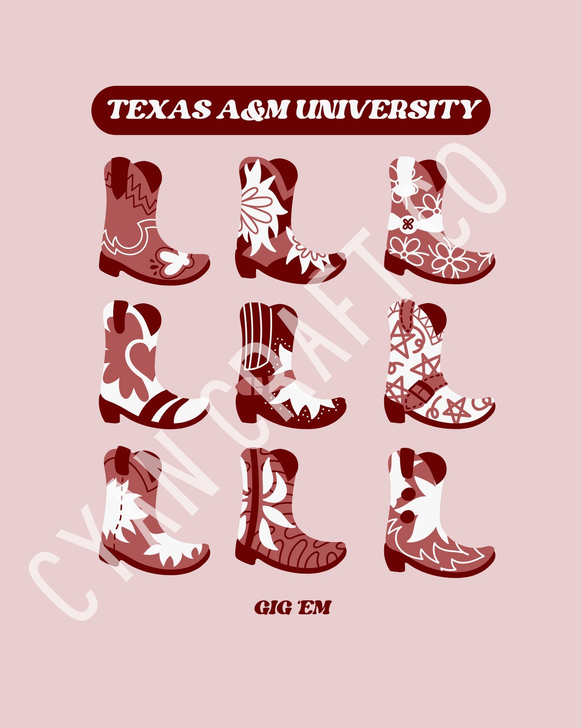 Texas A&M University Boots Digital Prints, Maroon/white, College ...