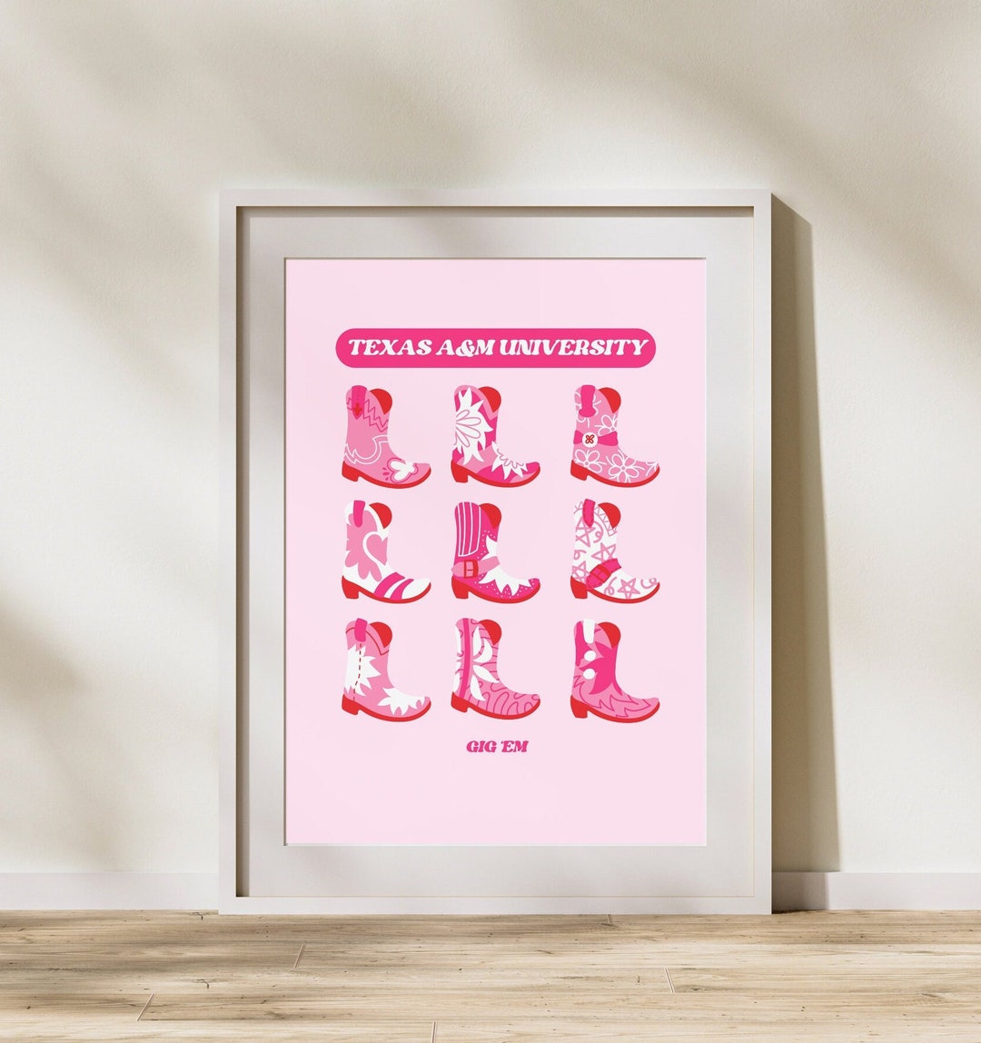 Texas A&M University Boots Digital Prints, Pink, Maroon College Station ...