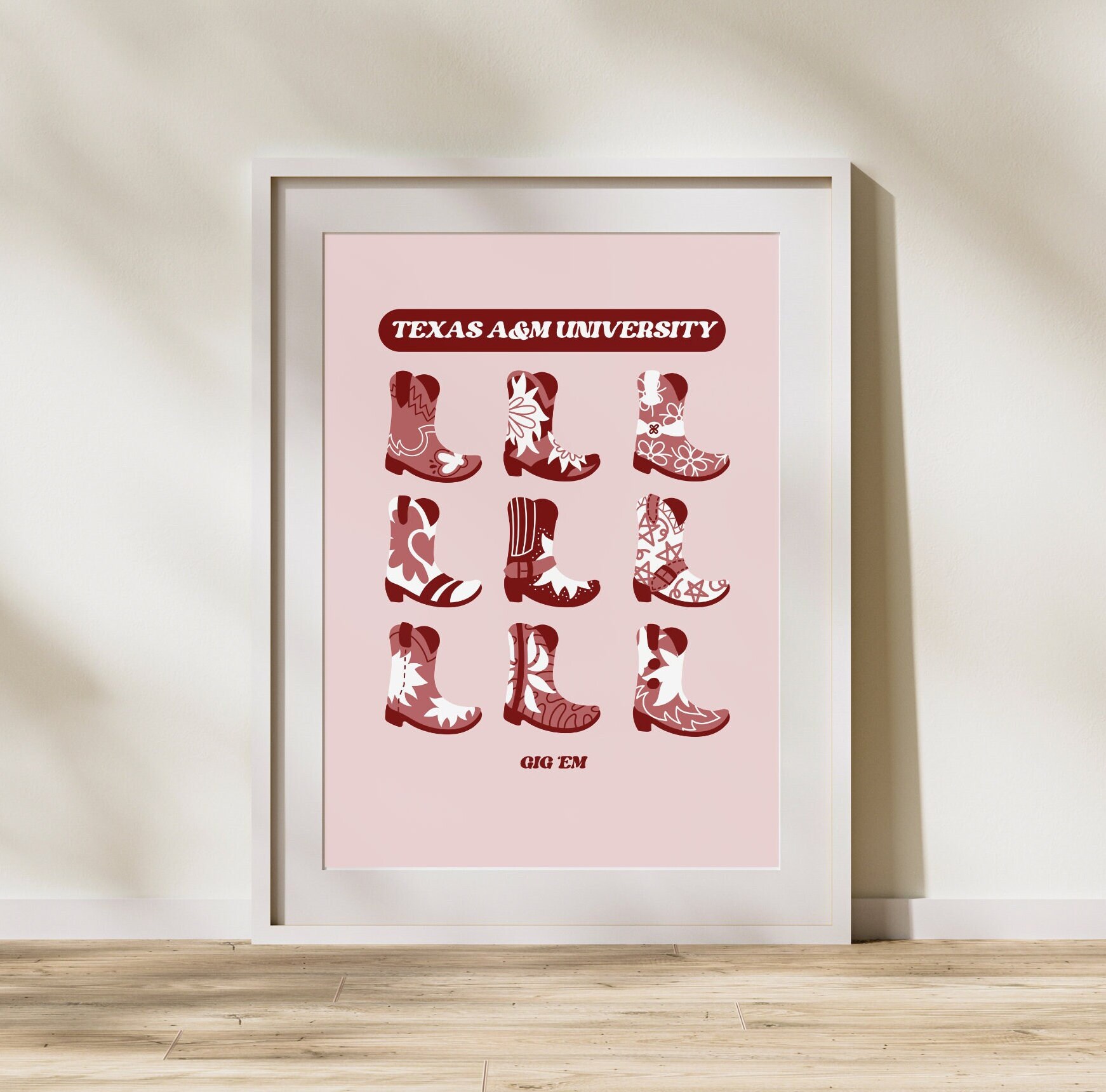 Texas A&M University Boots Digital Prints, Maroon/white, College ...