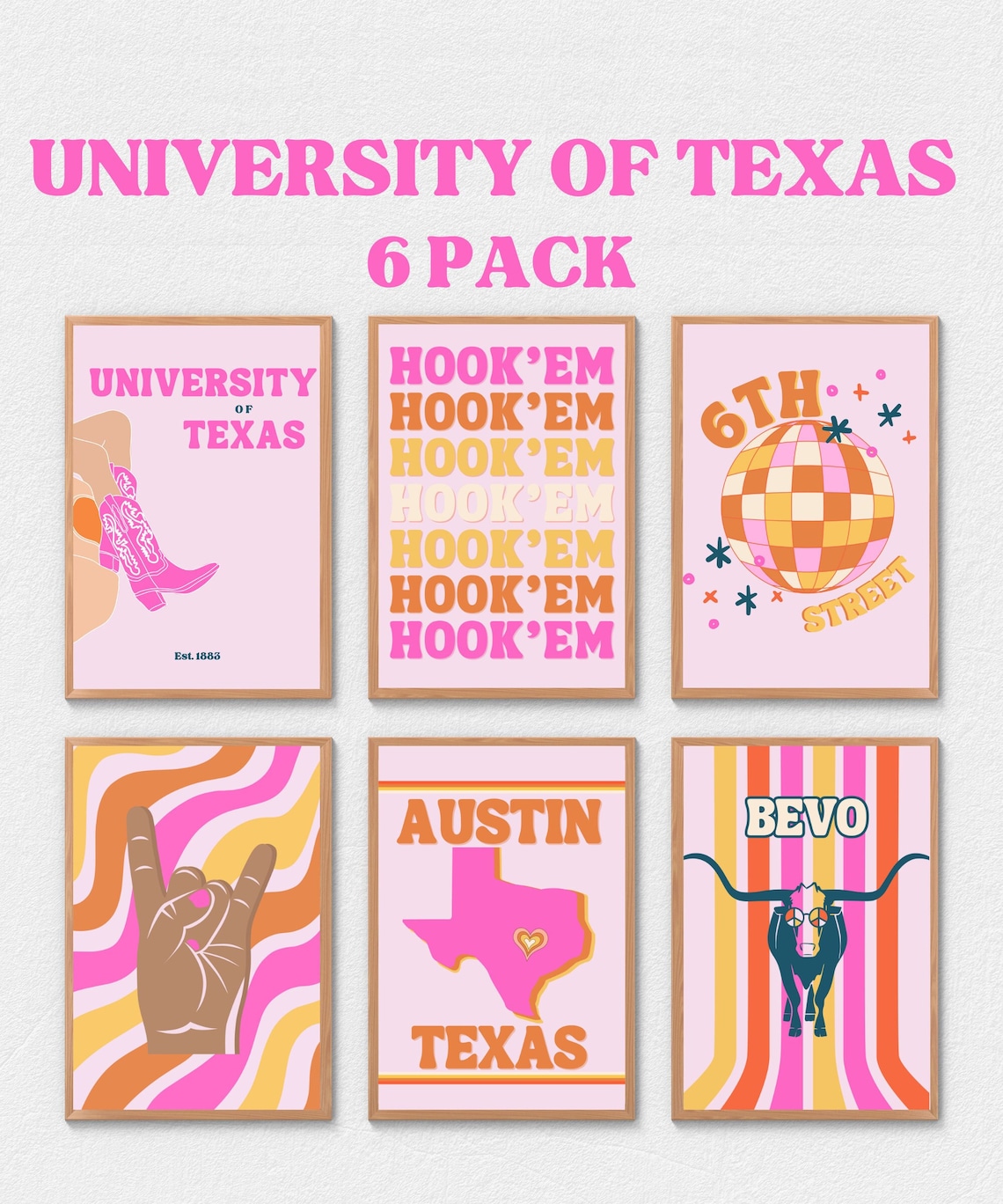 University of Texas Digital Prints, Retro Pink Orange, Cute Austin ...