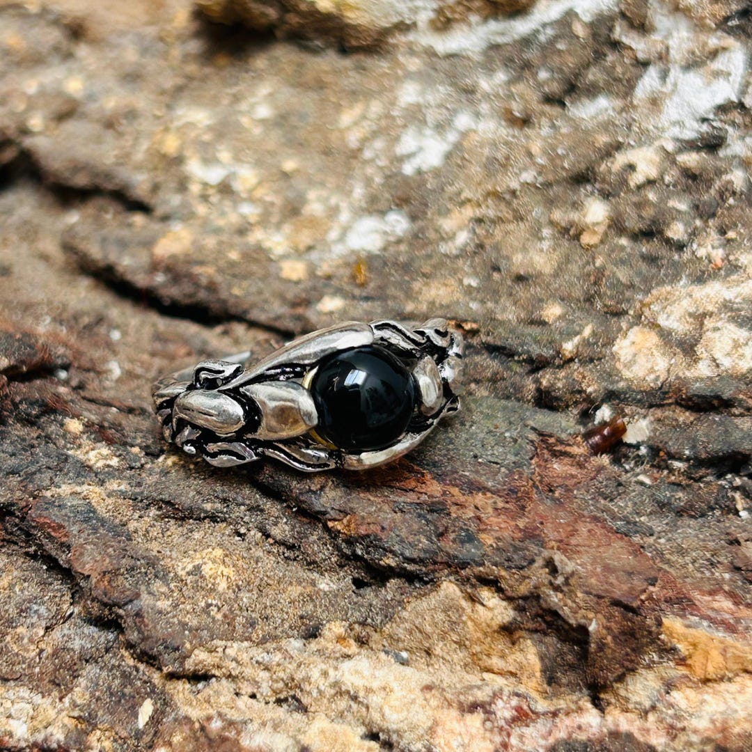 Onyx Silver Ring Men | Gothic Claw Statement Band | 925 Sterling Silver ...