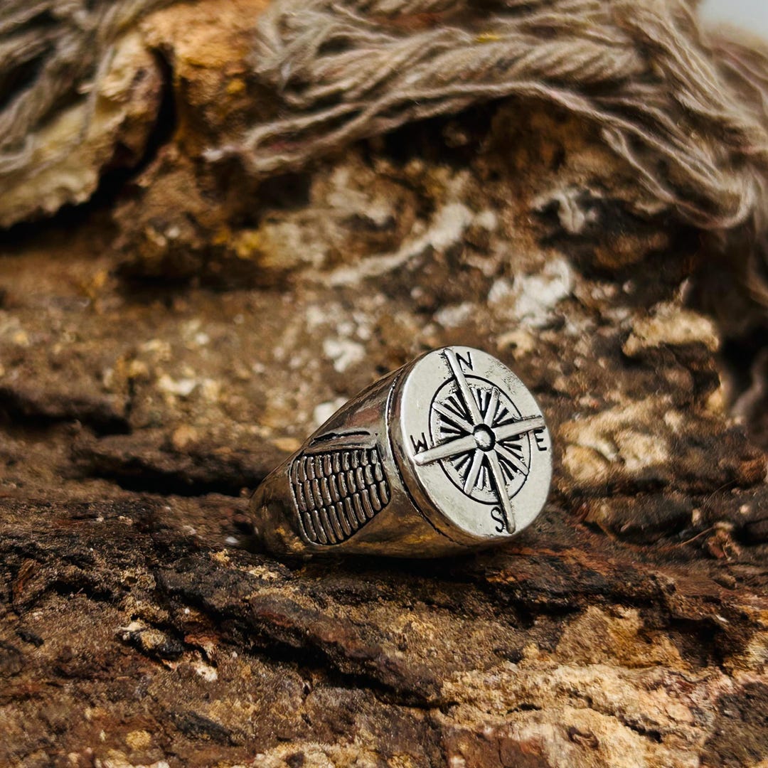 Compass Signet Ring | 925 Sterling Silver Ring | Silver Statement Ring ...