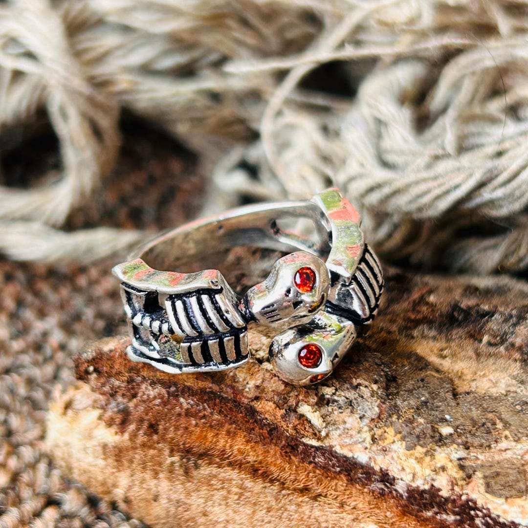 Garnet Skull Silver Ring Men | Gothic Skeleton Wrap Ring | 925 Sterling ...