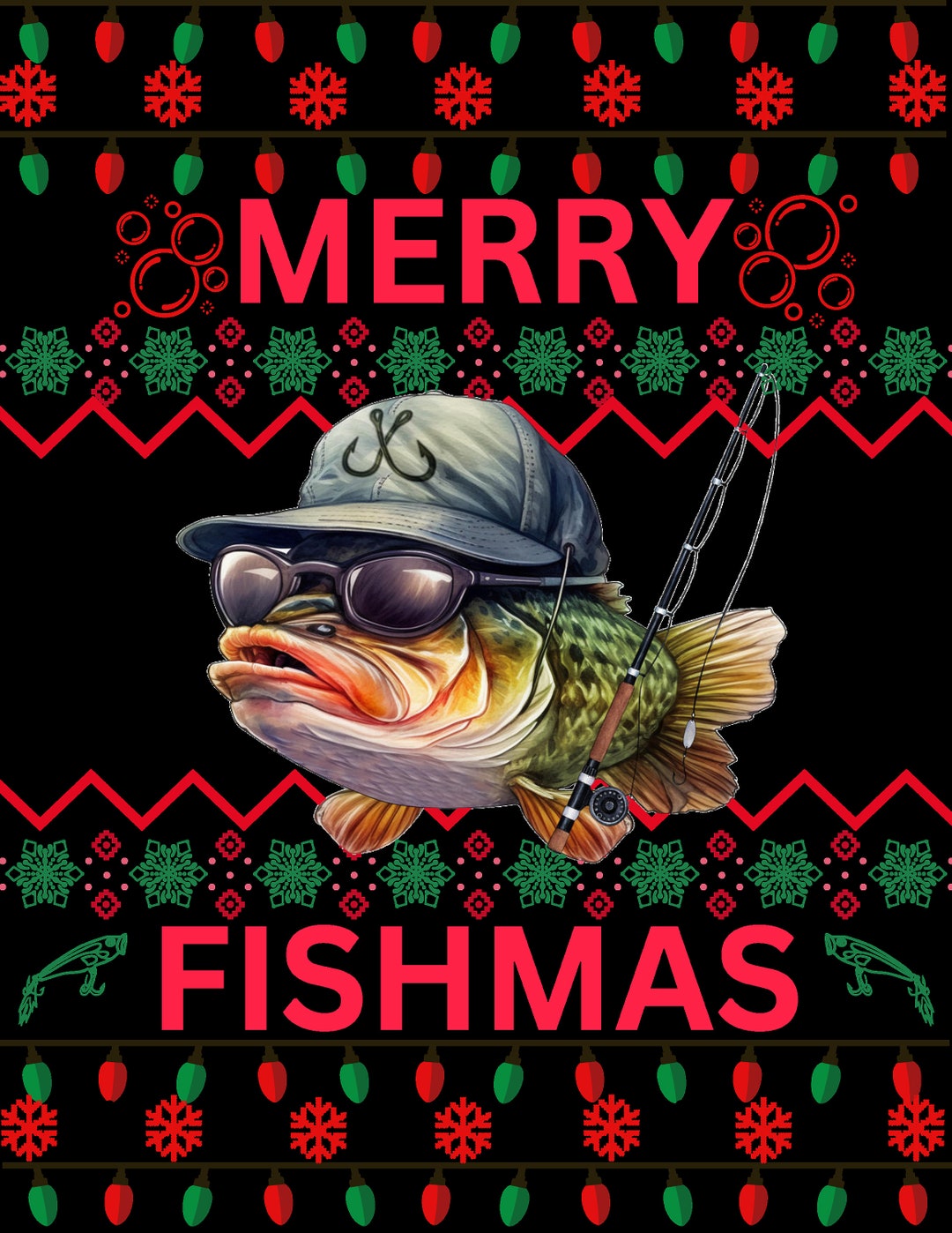 Merry Fishmas, Christmas, Fishing, DTF, Heat Transfer, PNG, Digital ...