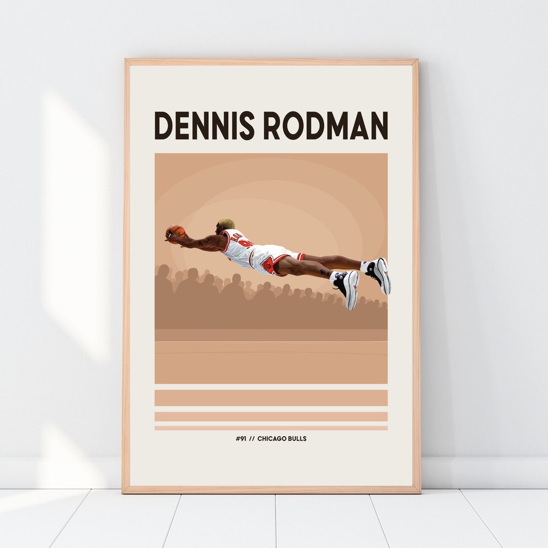 Dennis Rodman Poster, Chicago Bulls, NBA Star, 90s, Wall Art, NBA Gifts ...