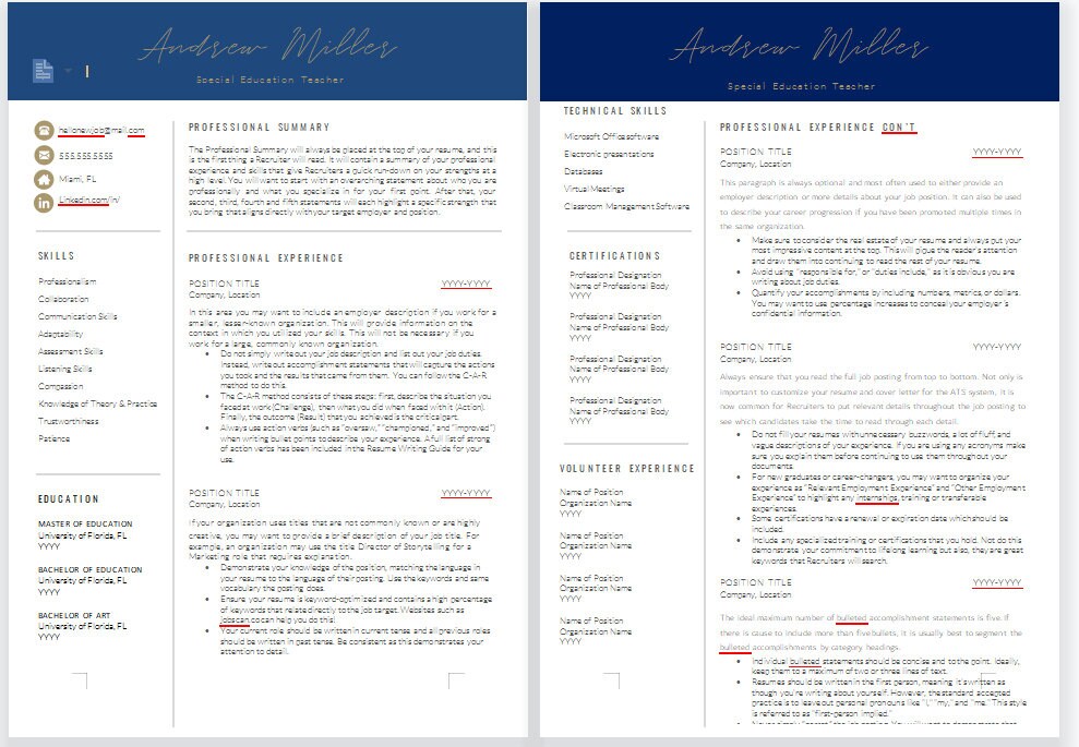 Creative Resume Template for Word + Free Cover Letter + Social Icons ...