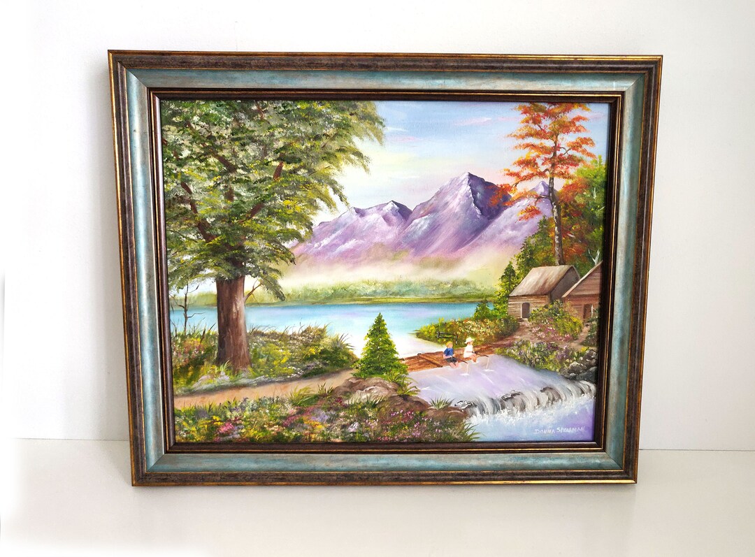 Boys Fishing Landscape Painting by Donna Spellman, Framed on Canvas - Etsy