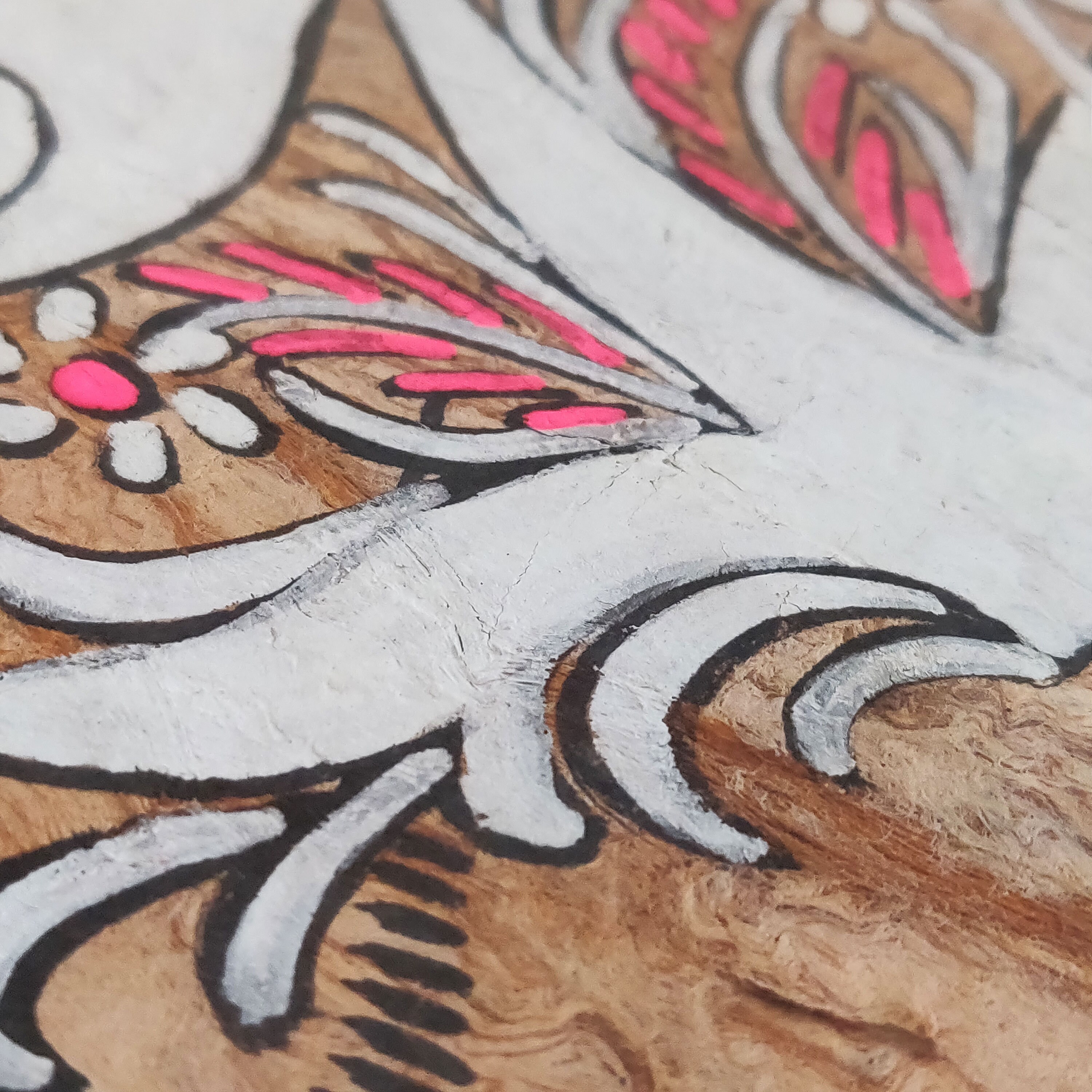 Vintage Amate Bark Painting, Pink, White and Black Mexican Folk Art ...