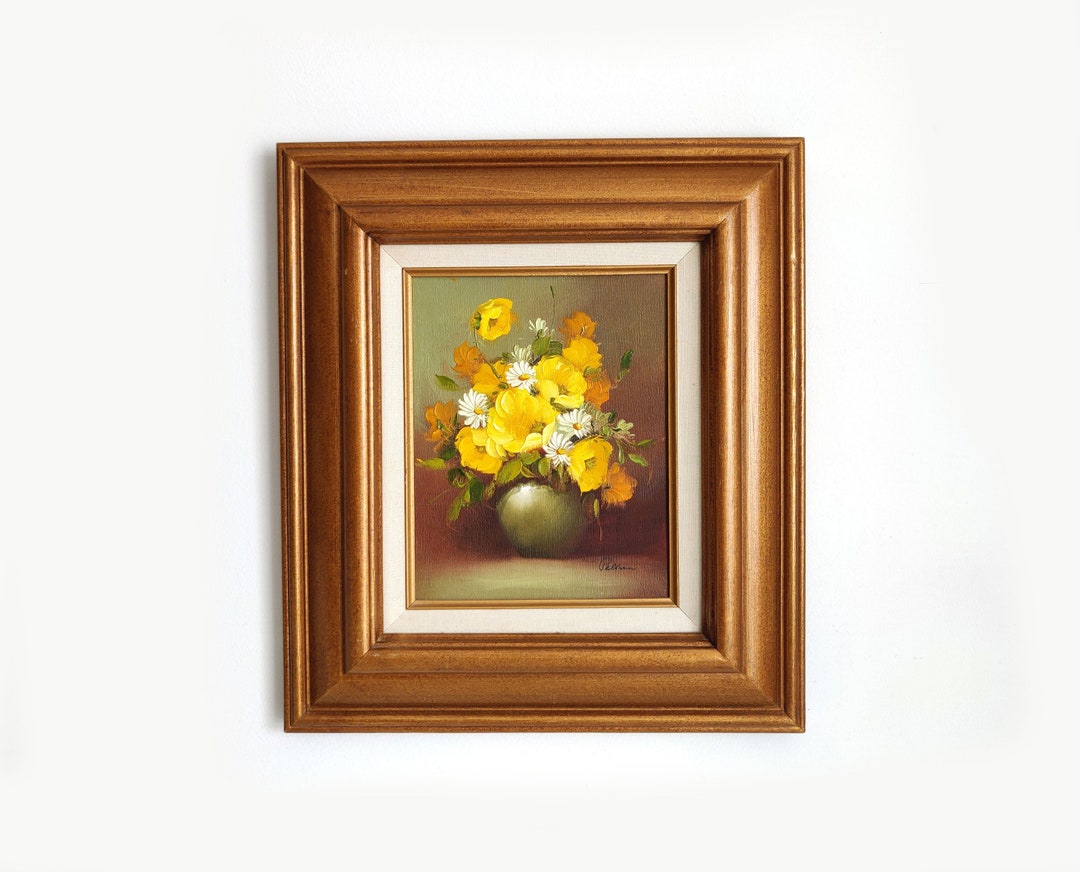 Yellow Flower Still Life Painting in Chunky Wooden Frame - Etsy