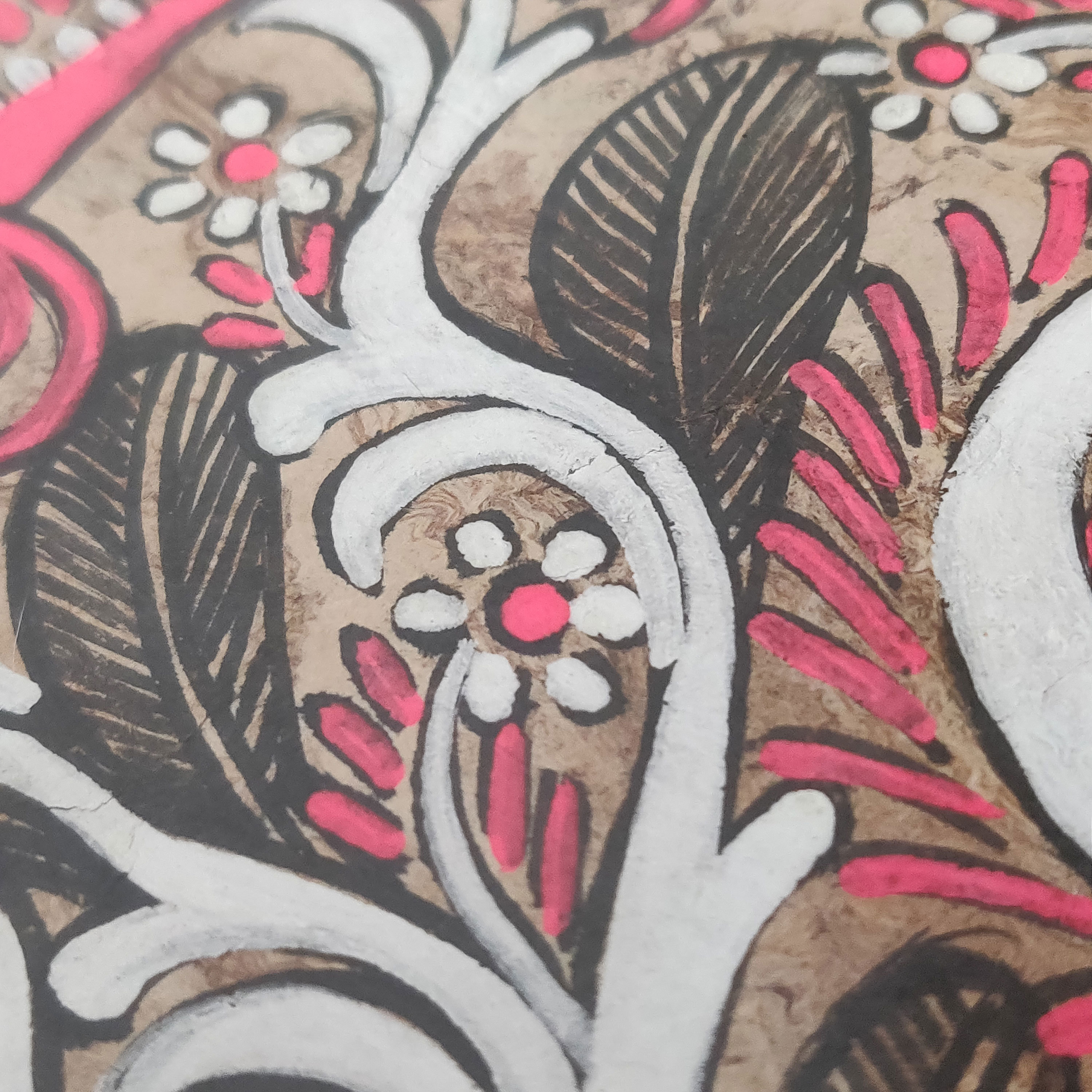 Vintage Amate Bark Painting, Pink, White and Black Mexican Folk Art ...