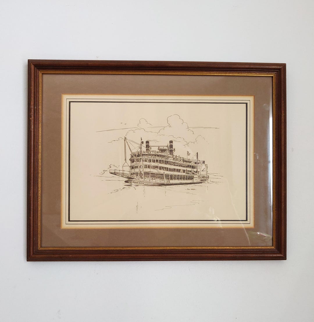 Island Queen Steamboat Original Ink Drawing by Tom Ward, Riverboat Art ...
