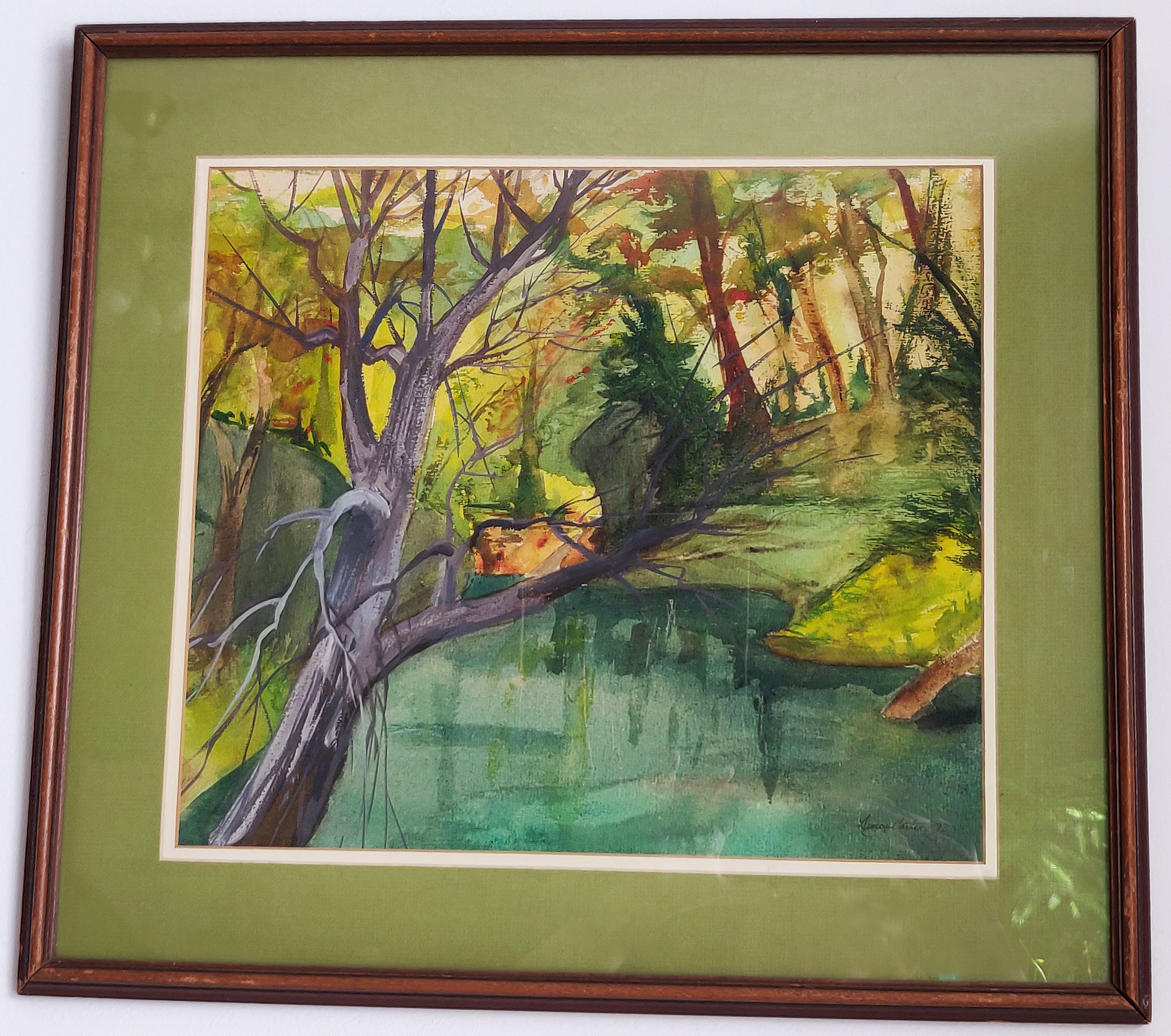 1972 Framed Watercolor Painting by George Carter. Woodland Scene in ...