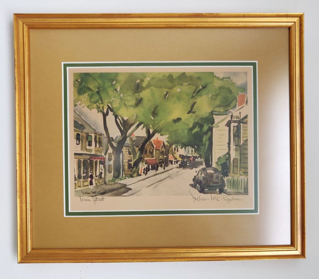 Vintage Watercolor Print main Street by William Mck Spierer Double ...