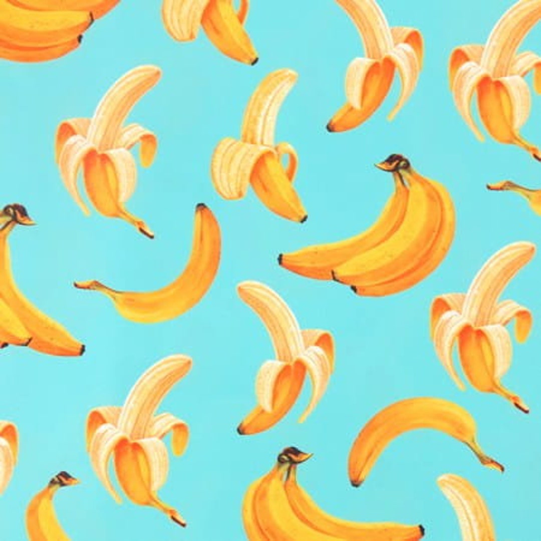 WATERPROOF FABRIC Bananas on Mint large Pattern Waterproof Polyester ...
